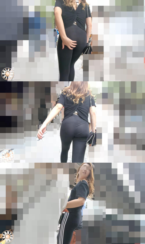 【新機材】【4K高画質】 Tバック透かせて闊歩する黒ヨガパンギャル が半額 | Xcolle